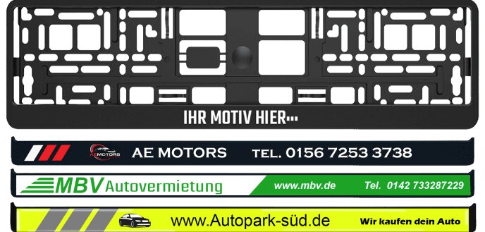 Kennzeichenhalter bedrucken mit Ihrem Text oder Logo